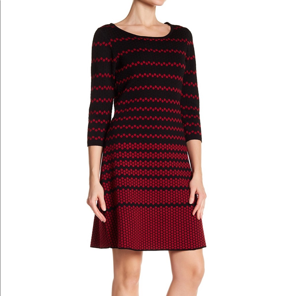 Gabby Skye Dress Polk-A-Dot Stripe A-Line Sweater Chr… - Gem